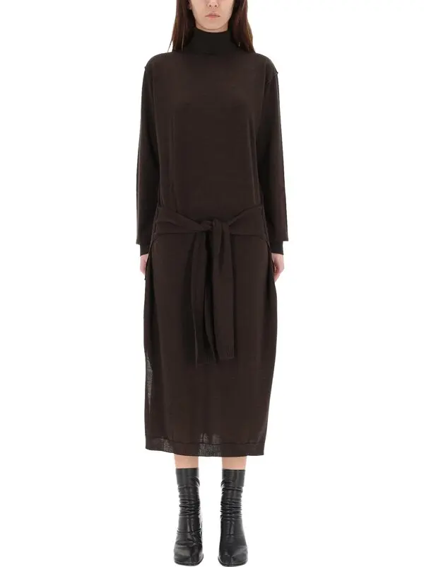 LEMAIRE Trompe L'oeil Midi Dress - Brown
