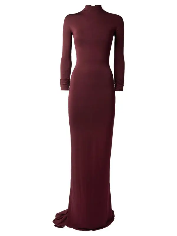 Alaïa Jersey Mock-neck Gown - Burgundy