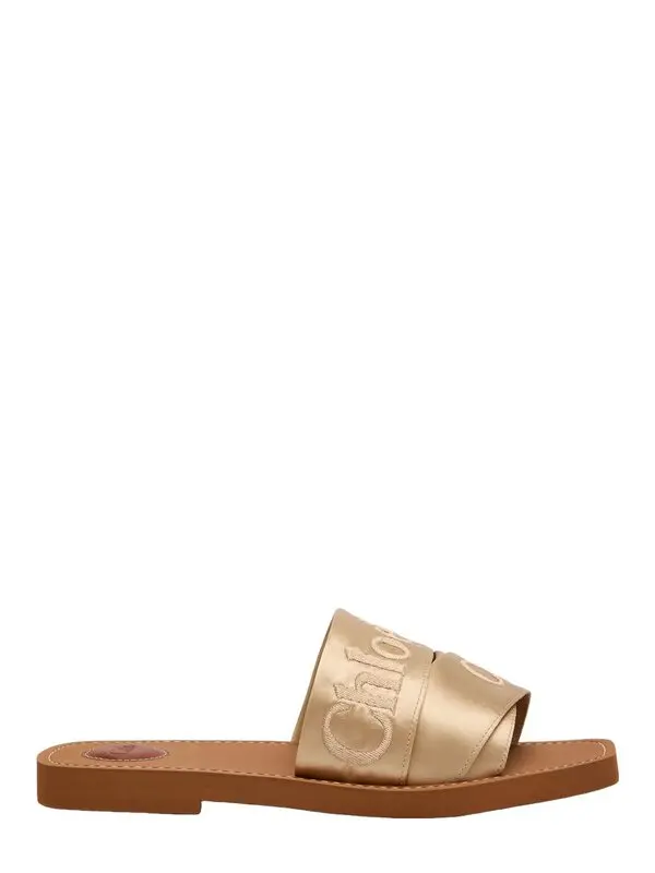 Chloé Woody Logo-embroidered Satin Sliders - Sand