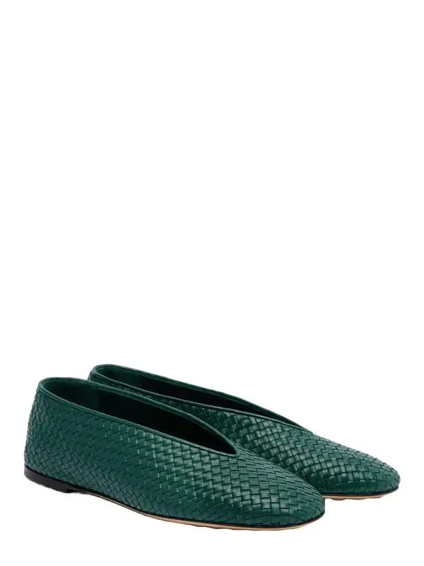 Bottega Veneta Intrecciato Leather Ballet Flats - Green