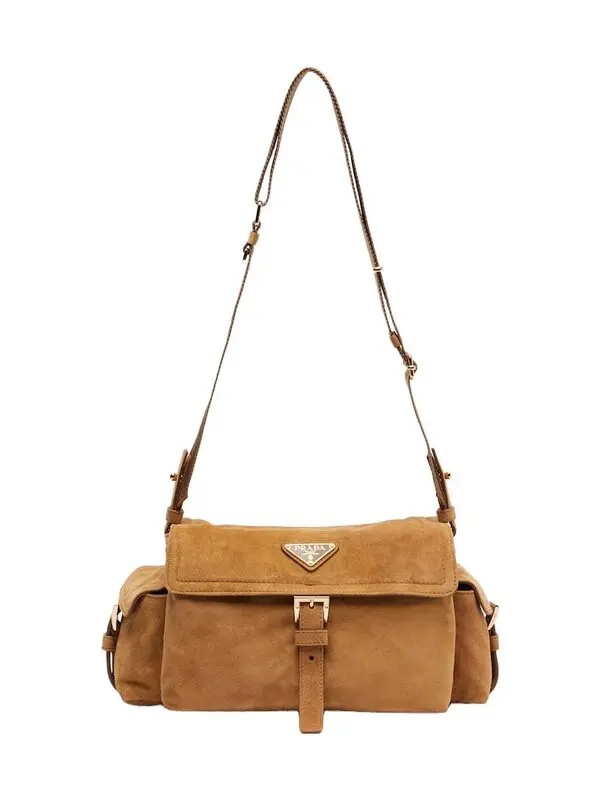 Prada Explore Medium Suede Shoulder Bag - Brown