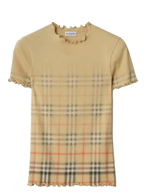 Burberry Gradient Check Stretch Cotton Top - Sand Beige
