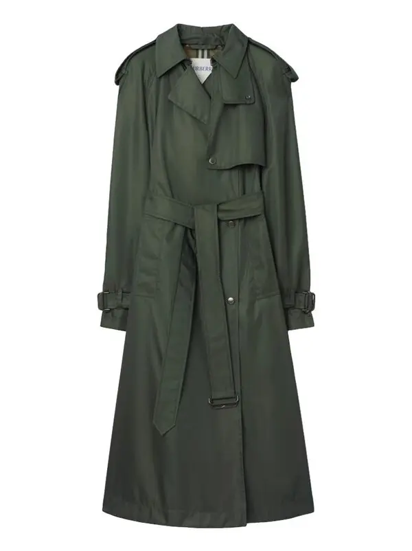 Burberry Long Nylon Hooded Trench Coat - Marrow Green
