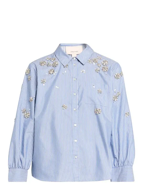 Cinq À Sept Lola Embellished Pinstripe Shirt - Blue Multi