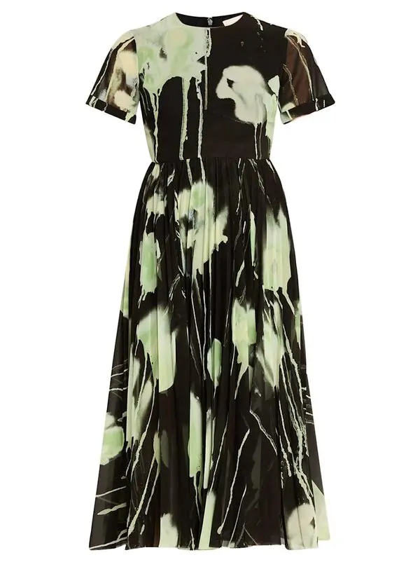 JASON WU Pleated Watercolor-print Midi Dress - Black/light Jade