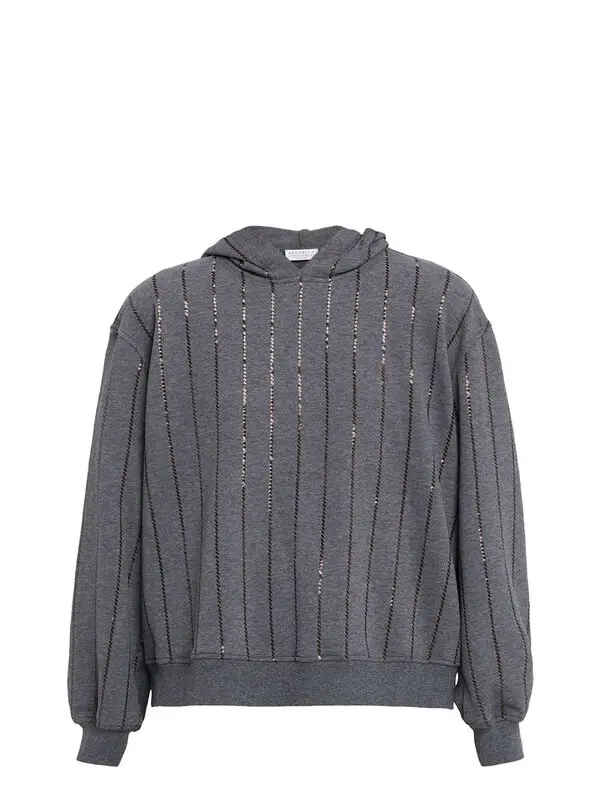 Brunello Cucinelli Paillette Striped Hooded Sweatshirt - Gray