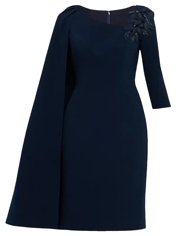 Rickie Freeman For Teri Jon Cape-sleeve Crepe Midi Dress - Navy