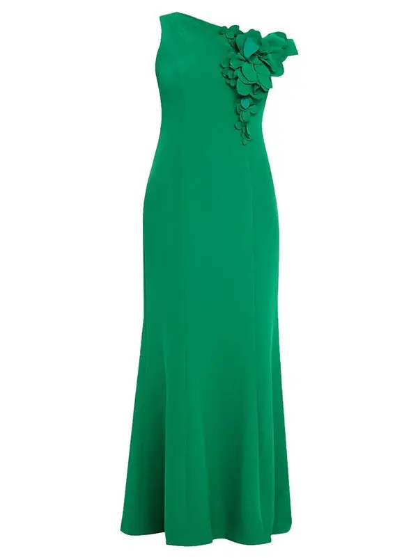 Rickie Freeman For Teri Jon One-shoulder Floral Applique Gown - Green