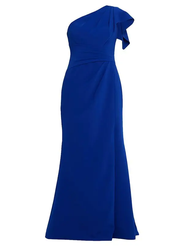 Rickie Freeman For Teri Jon Pleated One-shoulder Stretch Crepe Gown - Cobalt