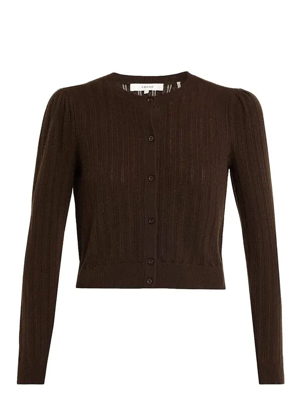 FRAME Ladder Pointelle Cashmere Cardigan - Coffee