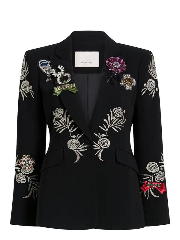 Cinq À Sept Embroidered Crepe Blazer - Black/mult