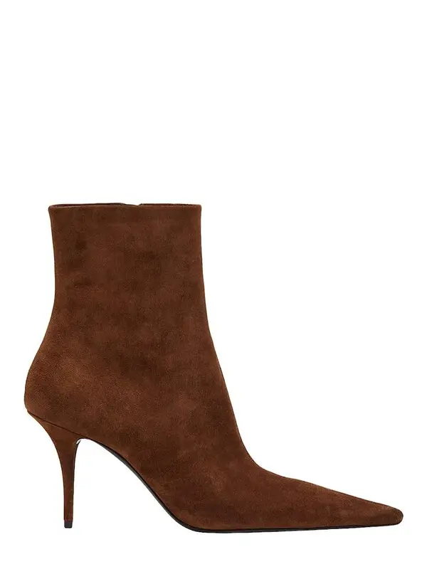 Saint Laurent 90mm Ashley Suede Ankle Booties - Dark Brown