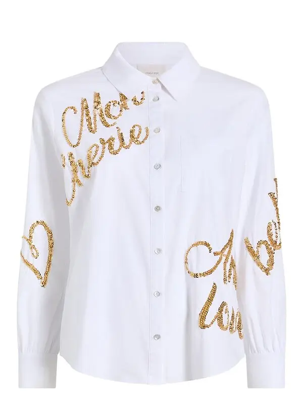 Cinq À Sept Crushed Sequin Button-front Shirt - White/gold