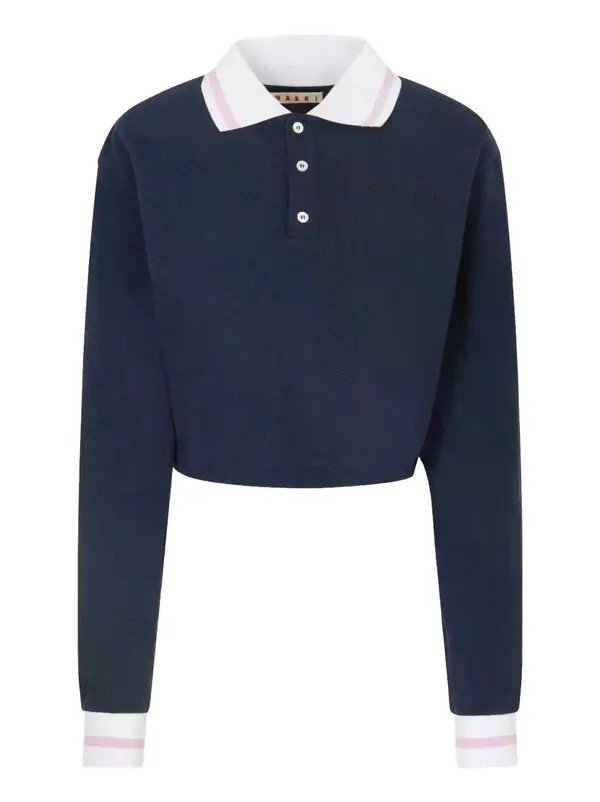 Marni Long-sleeve Striped-trim Polo Shirt - Blue