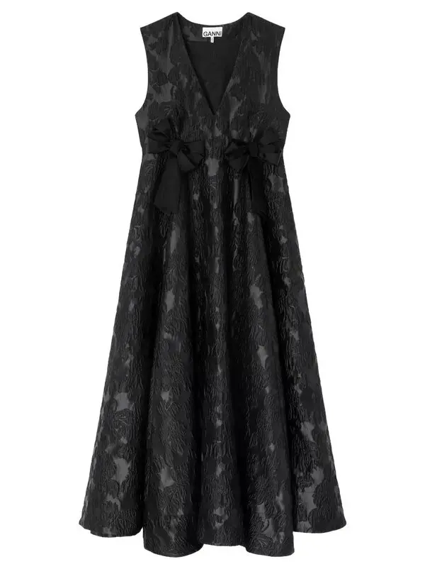 GANNI Floral Bow Midi Dress - Black