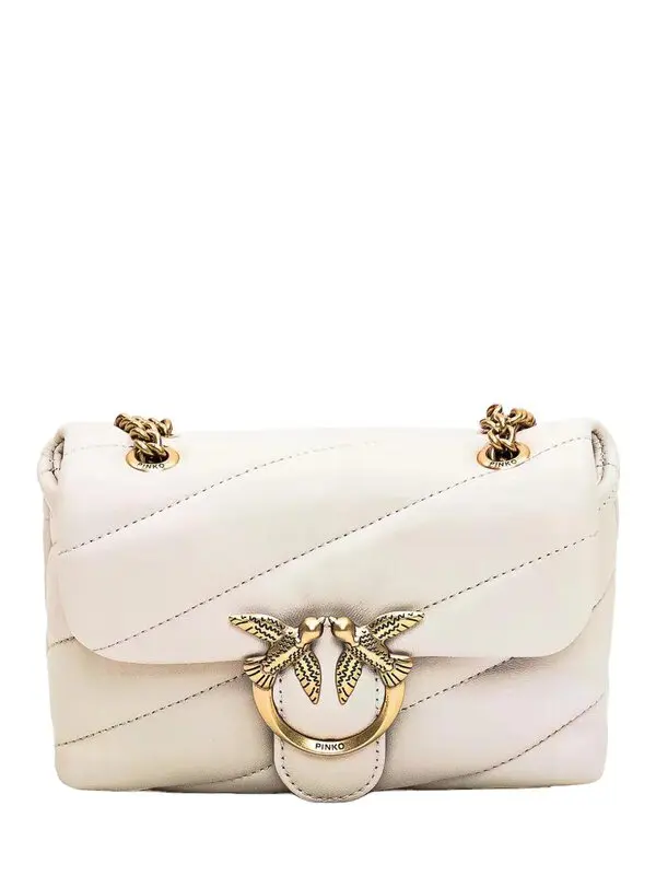Pinko Love Birds Buckle Quilted Shoulder Bag - White