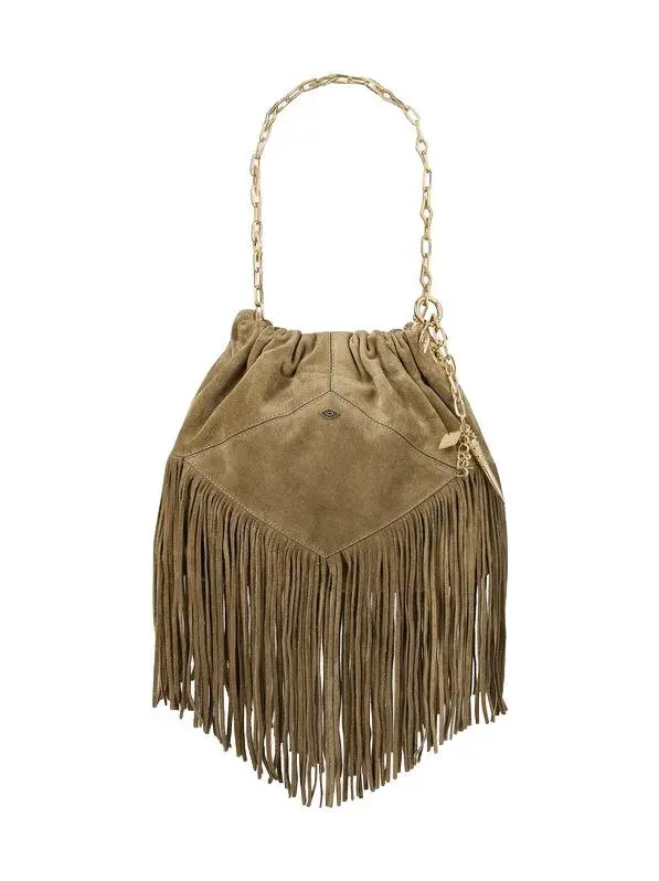Ba&sh Mini June Suede Fringe Tote Bag - Green
