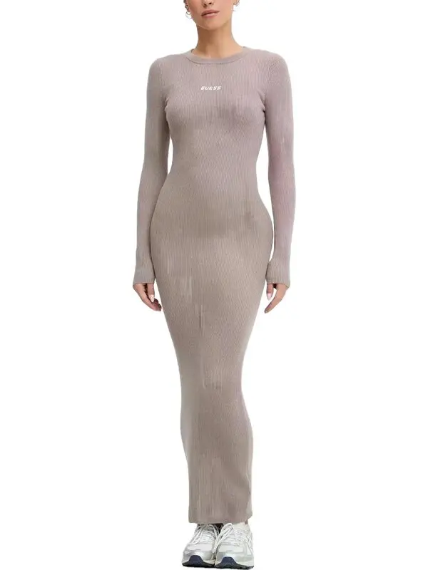 Guess Logo Ribbed Maxi Dress - Neutrals