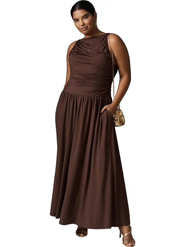 NIA Clea Sleeveless Drop-waist Maxi Dress - Brown