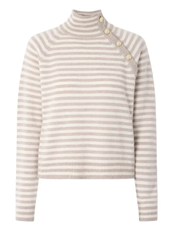 Max Mara Striped Cashmere Turtleneck Sweater - Neutrals