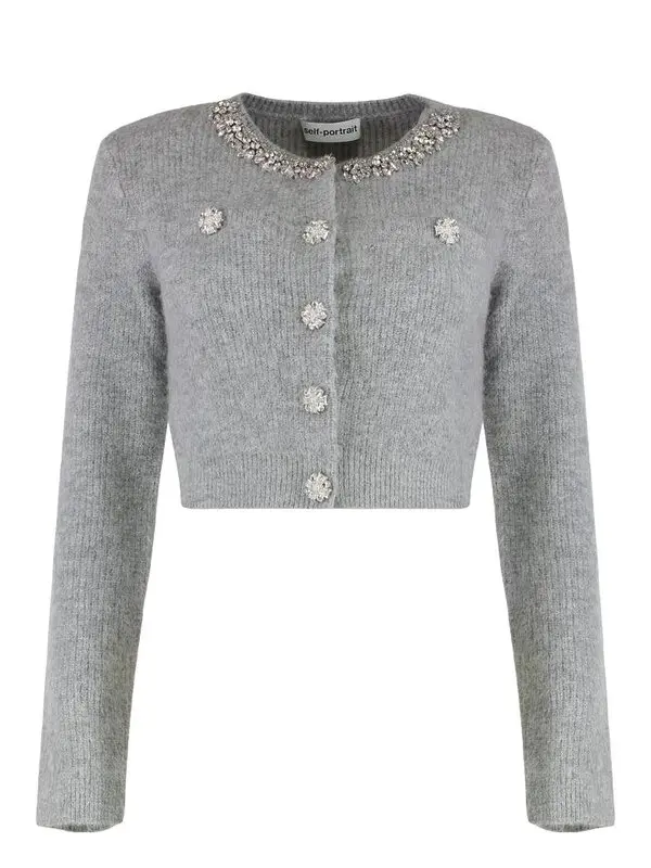 SELF-PORTRAIT Cardigan With Crystal Embellishments - Grey