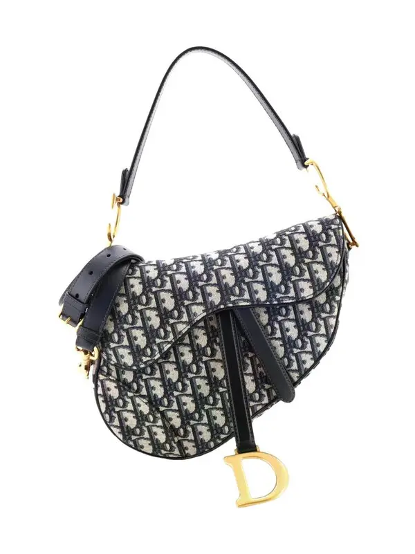 Dior Saddle Handbag With Strap Oblique Canvas - Blue
