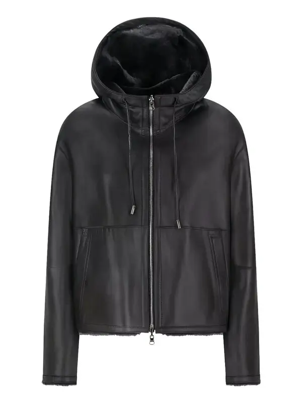 DESA 1972 Reversible Hooded Leather Jacket - Black
