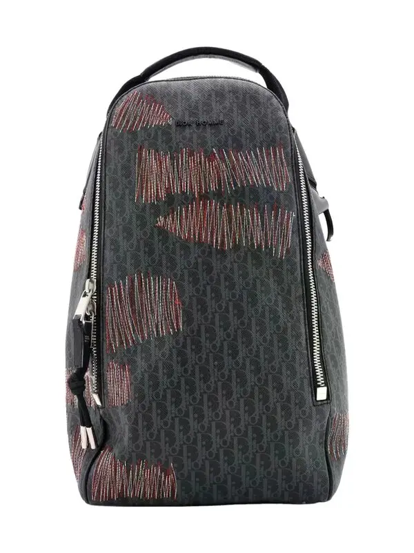 Dior Sling Stitched Darklight Coated Canvas Backpack - Black