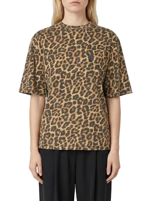 ANINE BING Animal Print Cotton T-shirt - Brown
