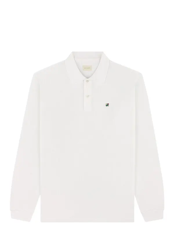 Aimé Leon Dore Long-sleeve Crest Piqué Polo - White