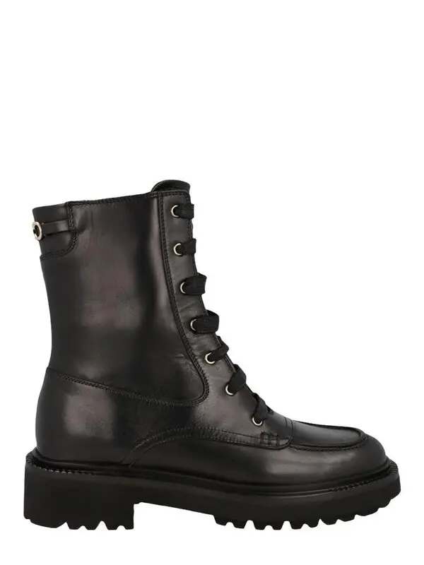 FERRAGAMO Leather Combat Boot - Black