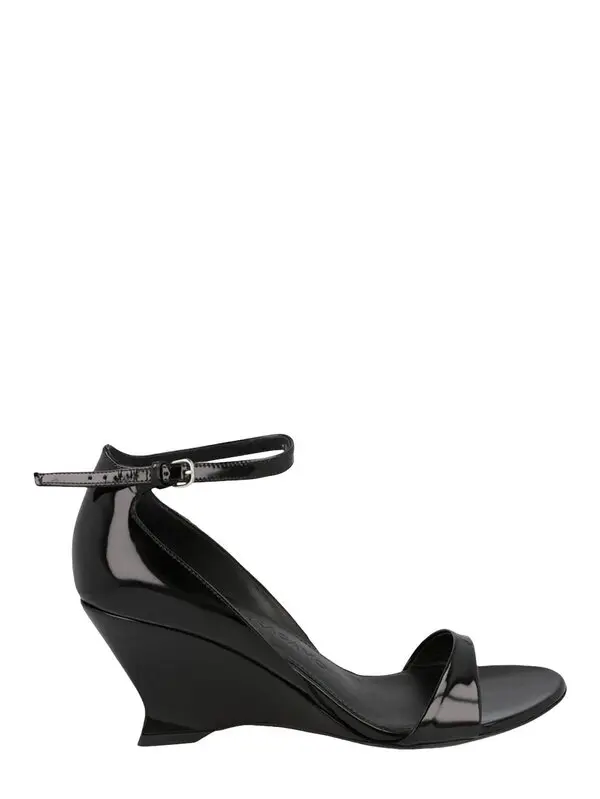 FERRAGAMO Vidette Patent Leather Wedge Sandals - Black