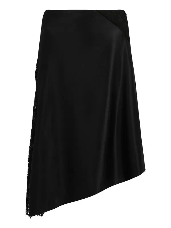 Givenchy Lace Insert Asymmetric Silk Midi Skirt - Black