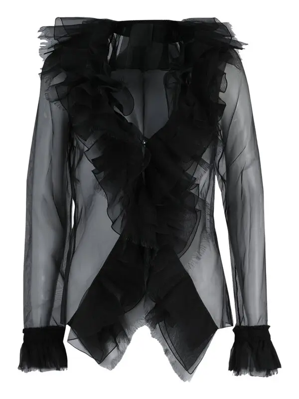 Givenchy Ruffled Silk Organza Blouse - Black