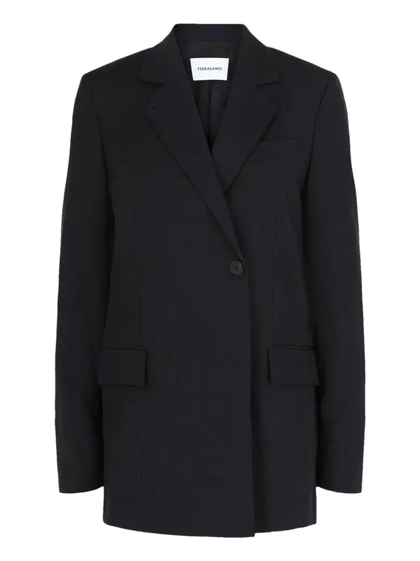 FERRAGAMO Single-breasted Wool Blazer - Blue