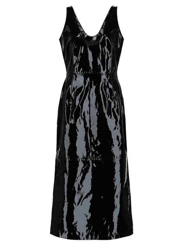 FERRAGAMO Scoop Neck Patent Leather Midi Dress - Black
