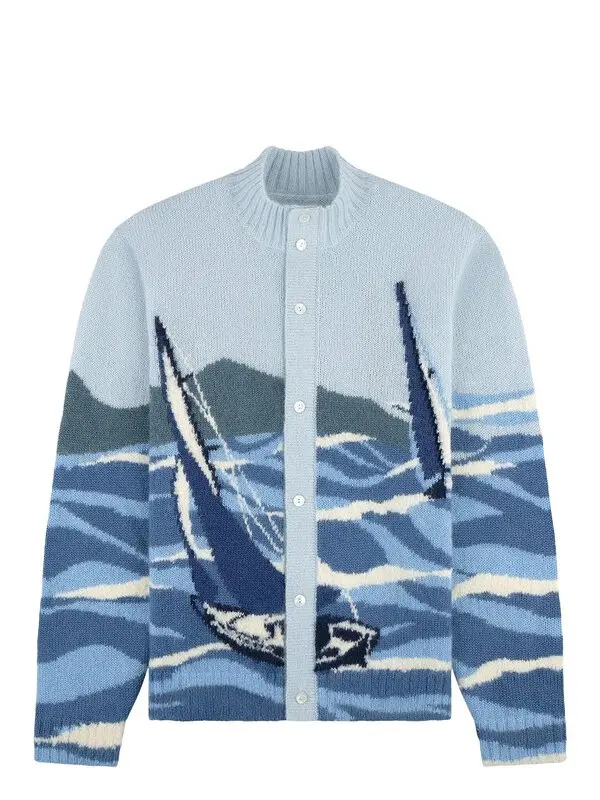 Aimé Leon Dore Intarsia Seascape Cardigan - Blue