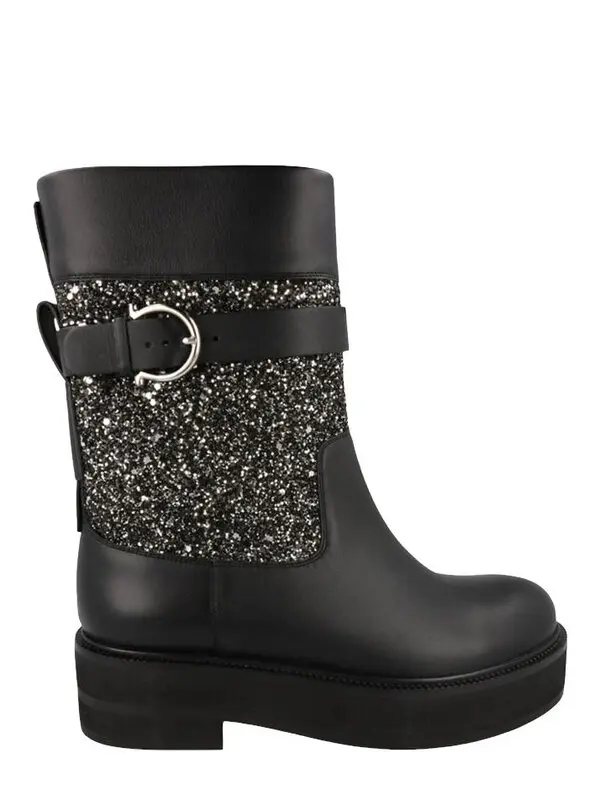 FERRAGAMO Ean Glitter Ankle Boot - Black