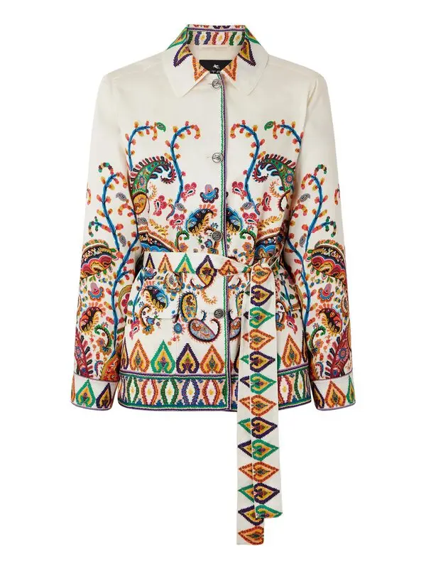 Etro Safari Belted Paisley-print Satin-twill Jacket - White