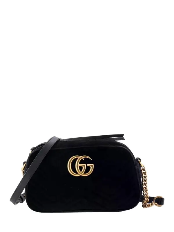 Gucci Gg Marmont Matelassé Velvet Shoulder Bag - Black