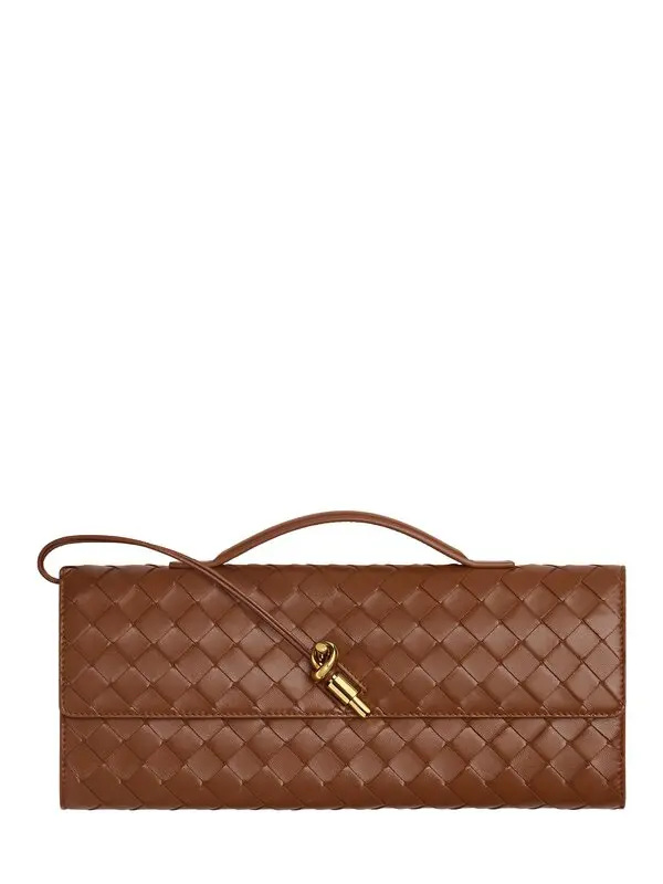 Bottega Veneta Intrecciato Leather Clutch With Metallic Knot - Amber