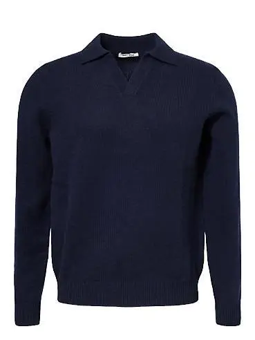 Soft Goat Polo-collar Relaxed-fit Cashmere Jumper - Navy