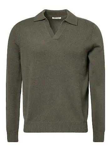Soft Goat Polo-collar Relaxed-fit Cashmere Jumper - Olive