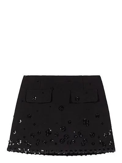 Maje Sequin-embellished Stretch-woven Skort - Black