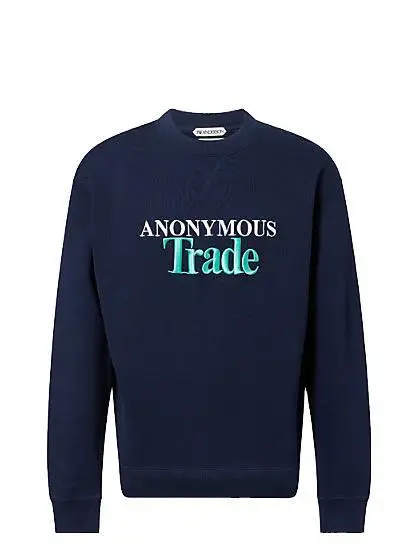 JW Anderson Anonymous Embroidered Cotton Sweatshirt - Navy