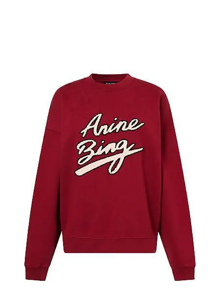 ANINE BING Cotton-jersey Sweatshirt With Chenille Patches - Cabernet