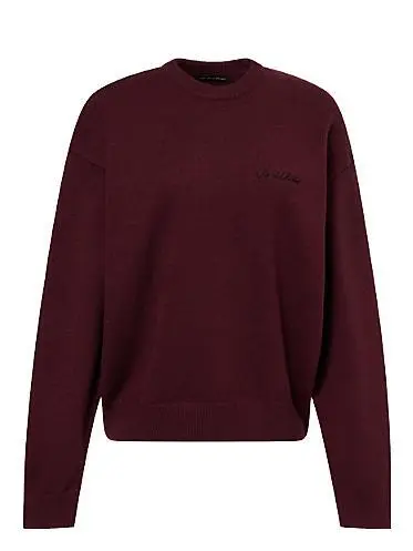 RU & ROCKA Brand-embroidered Round-neck Knitted Jumper - Burgundy