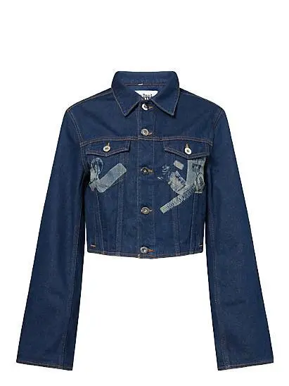 Jean Paul Gaultier Printed Cropped Denim Jacket - Vintage Blue
