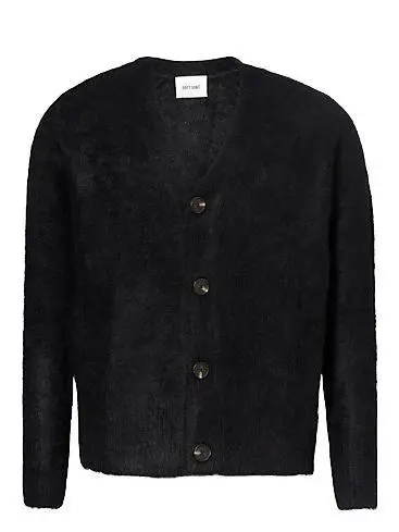 Soft Goat V-neck Brushed-knit Alpaca Wool-blend Cardigan - Black