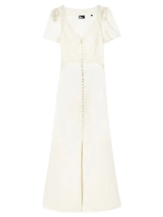The Kooples Lace-embroidered Puff-sleeve Silk Maxi Dress - Light Beige